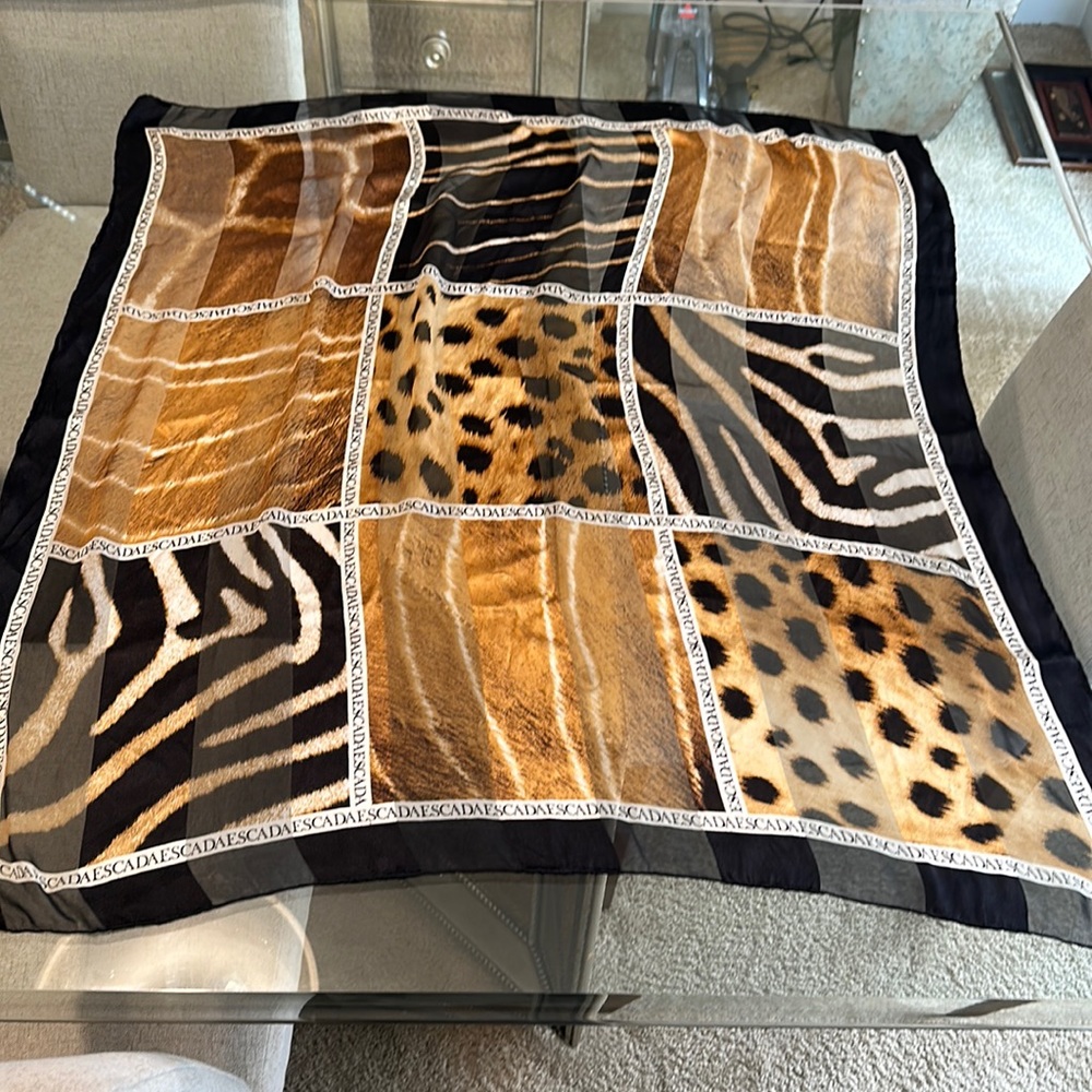 Escada 100% Silk Scarf Animal Print - Gem